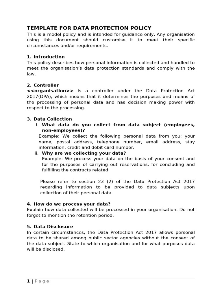 Data Protection Policy Template | PDF | Information Privacy | Justice