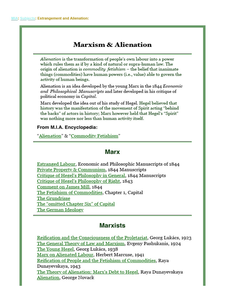 Marxism and Alienation | PDF | Marx's Theory Of Alienation | Marxism