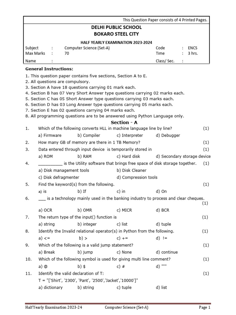 SamplePaper XI Microsoft Word 11 CS Set A 133675000628369896 | PDF