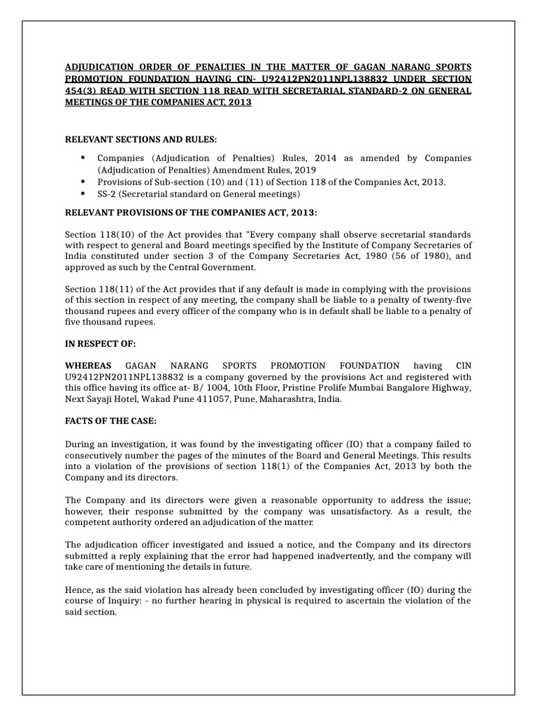 ADJUDICATION ORDER OF PENALTIES Under Section 118 | PDF
