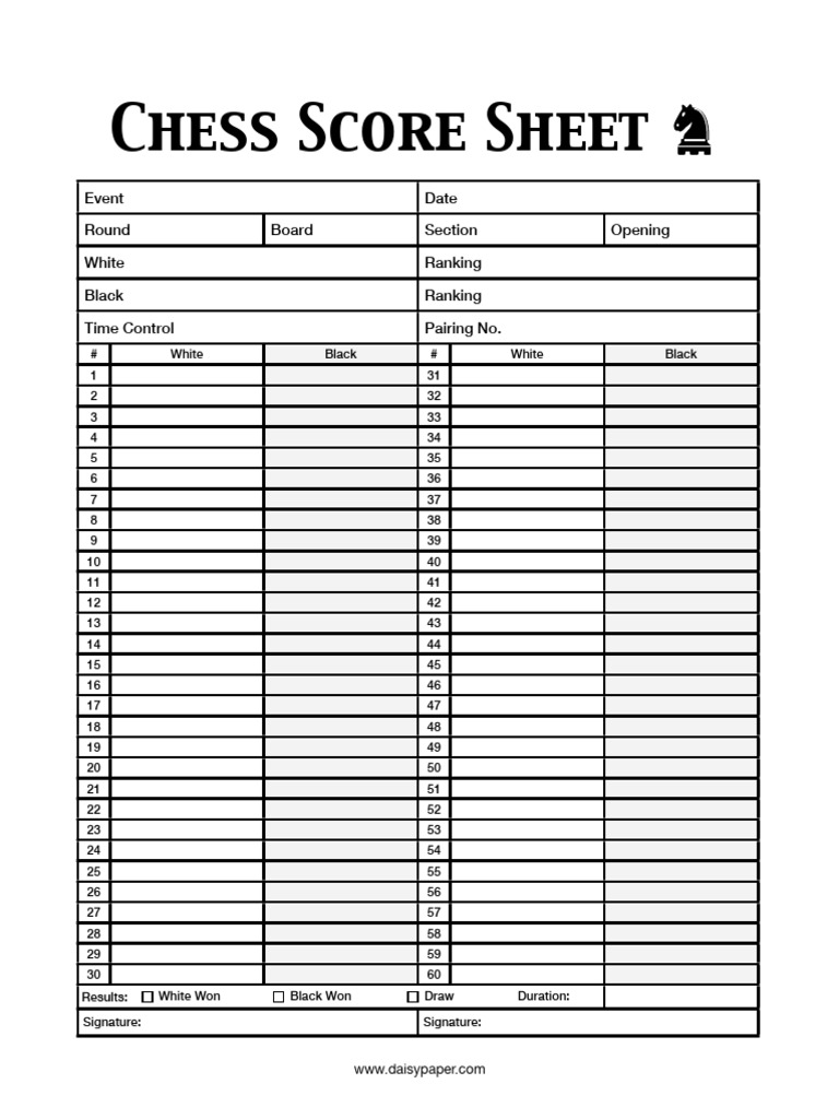 Chess Score Sheet Notation | PDF