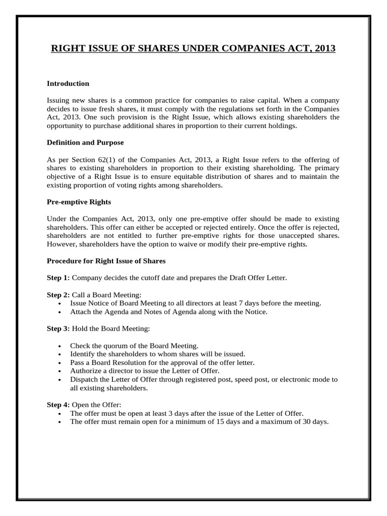 Right Issue of Shares | PDF