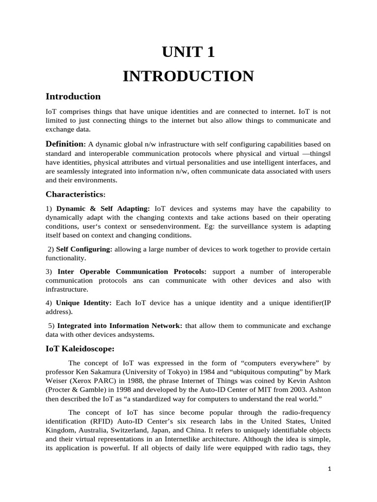 IOT Unit1 Part 1 Notes | PDF