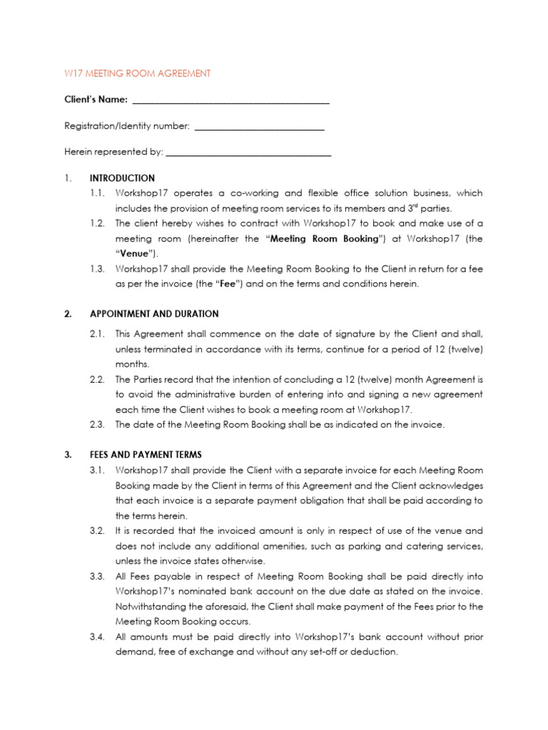 Meeting Room Agreement | PDF