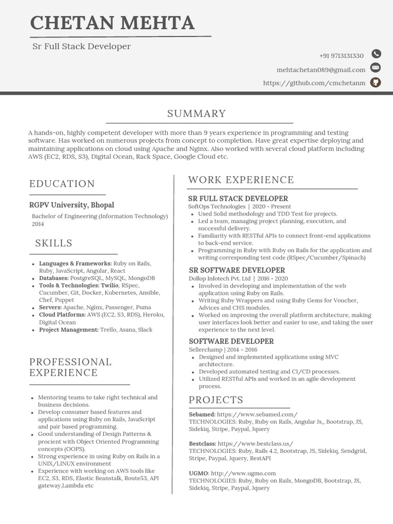 Work Experience Education: SR Full Stack Developer | PDF