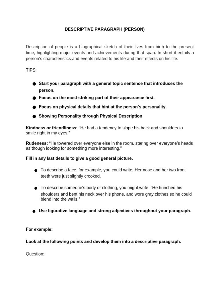 Descriptive Paragraph Person | PDF