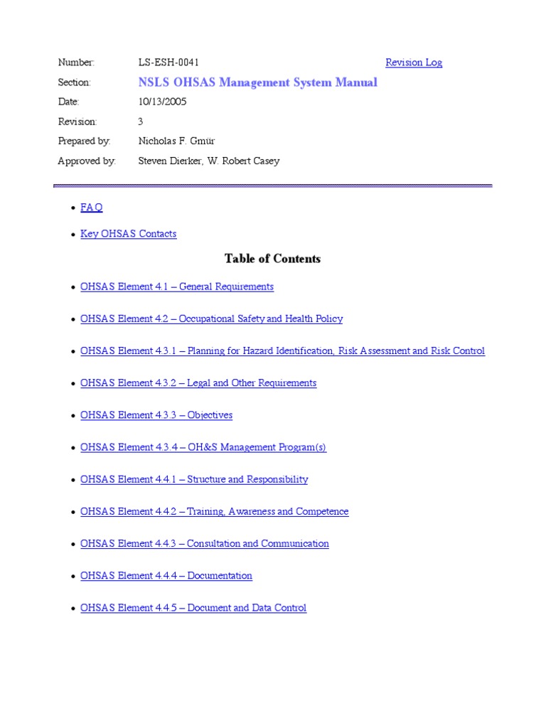 Ohsas 18001 Manual - Nsls | PDF | Occupational Safety And Health Administration | Occupational ...
