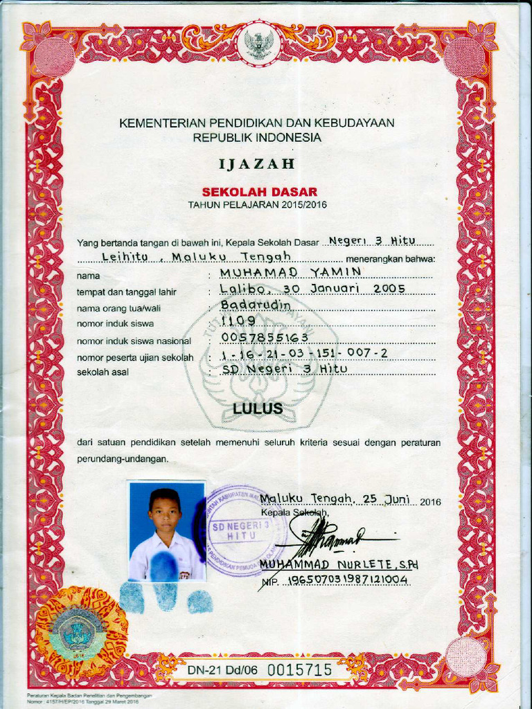 Ijazah & Skhun SD, SMP, SMK | PDF