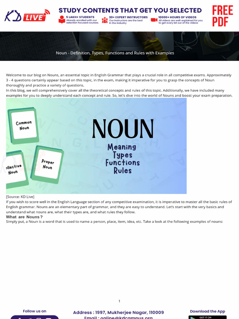Noun Definition Types Functions and Rules With Examples | PDF