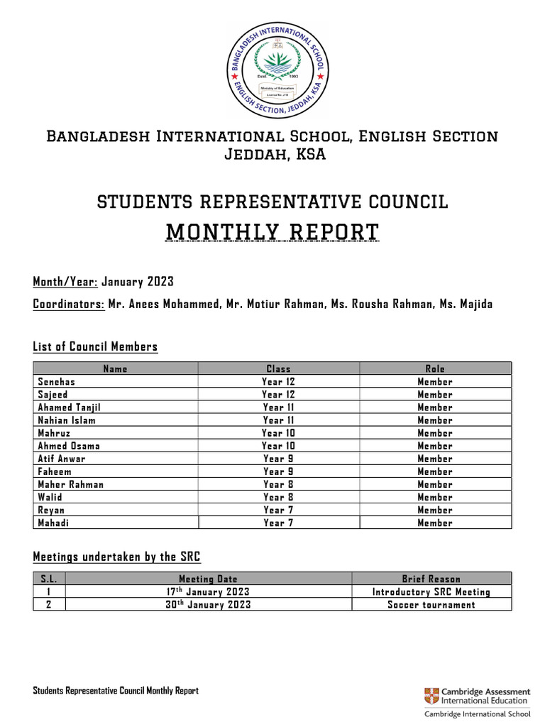 SRC Monthly Report January 2023 | PDF