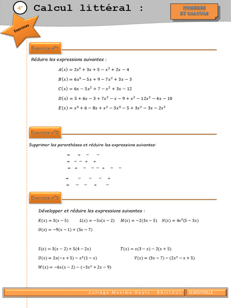 18 Calcul Litteral | PDF