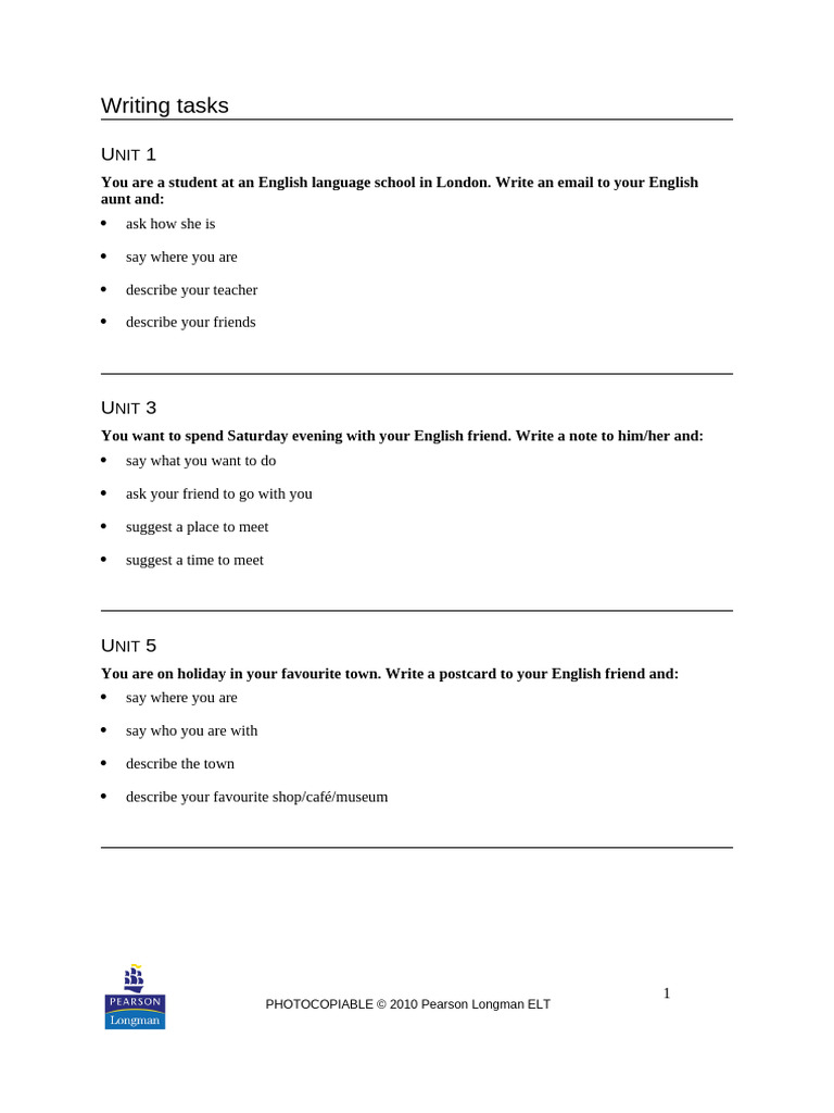Writing Tasks Units 01-12 | PDF