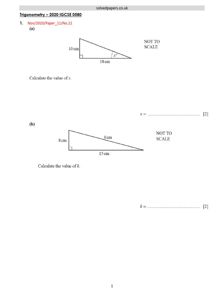 2020 Trigonometry Igcse 0580 Pdf Combinatorics Classical Geometry