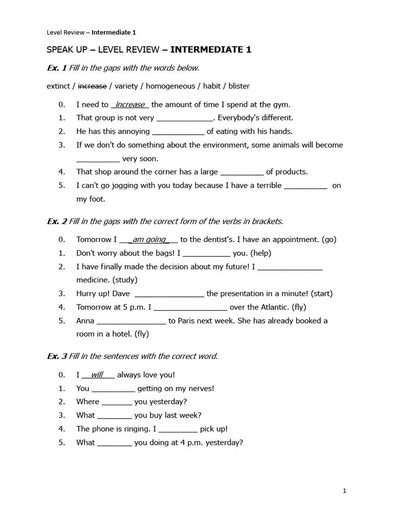 Level Review - Intermediate 1 | PDF