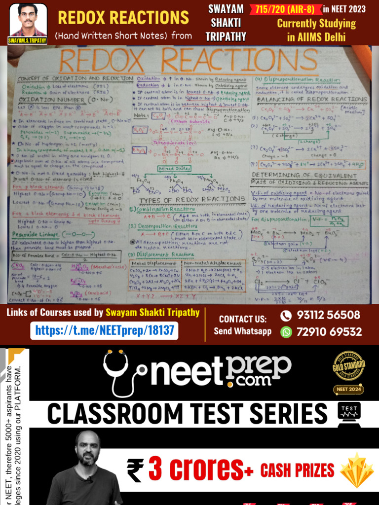Redox Reactions Short Notes | PDF
