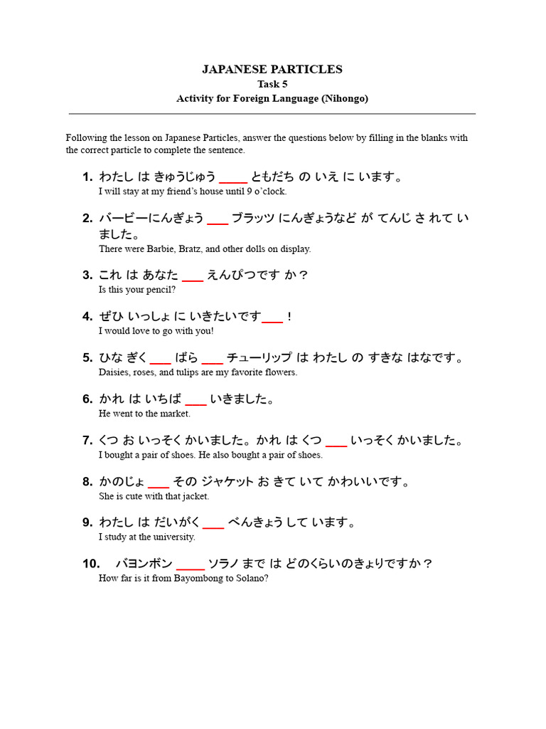 JAPANESE PARTICLES - Task 5 | PDF