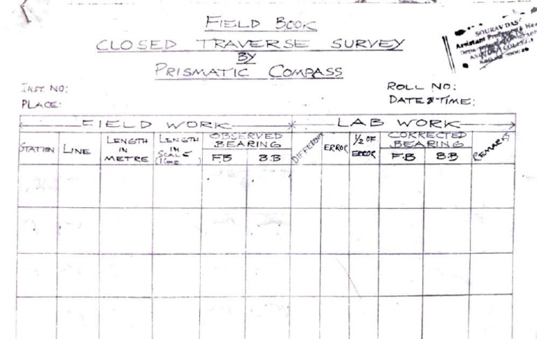 Prismatic Compass Survey Field Book | PDF