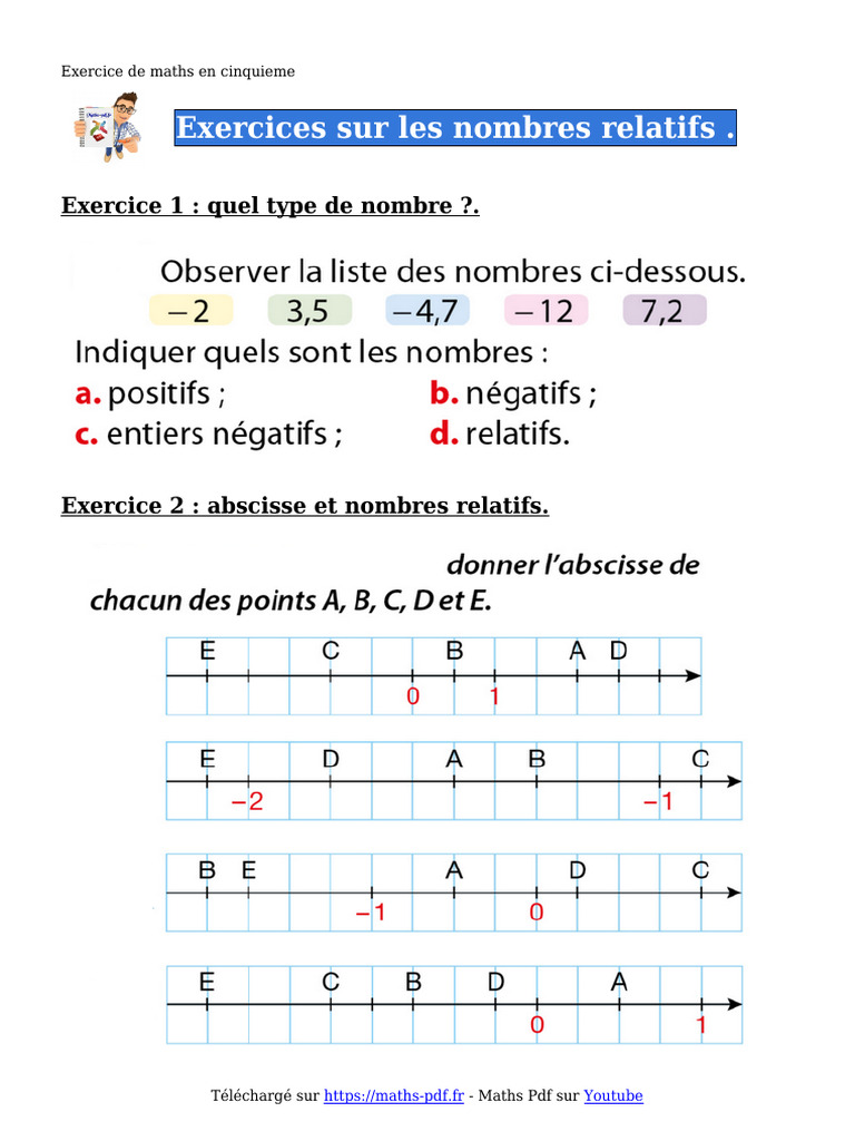 exercices-les-nombres-relatifs-cinquieme | PDF