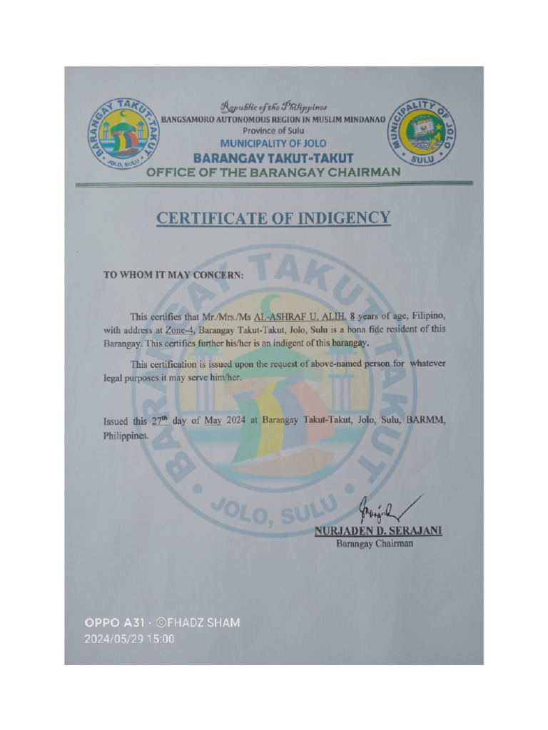 Barangay Indigency | PDF
