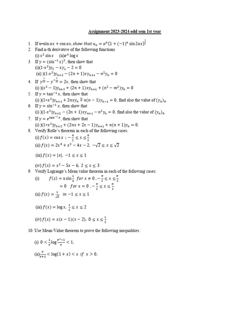 Assignment 2023-2024 Odd Sem 1st Year | PDF | Science & Mathematics | Computers
