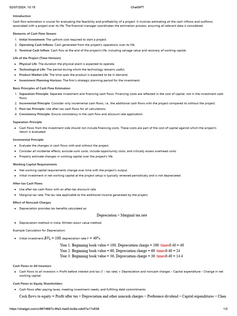 Cash Flow Estimation (Mydoc) | PDF