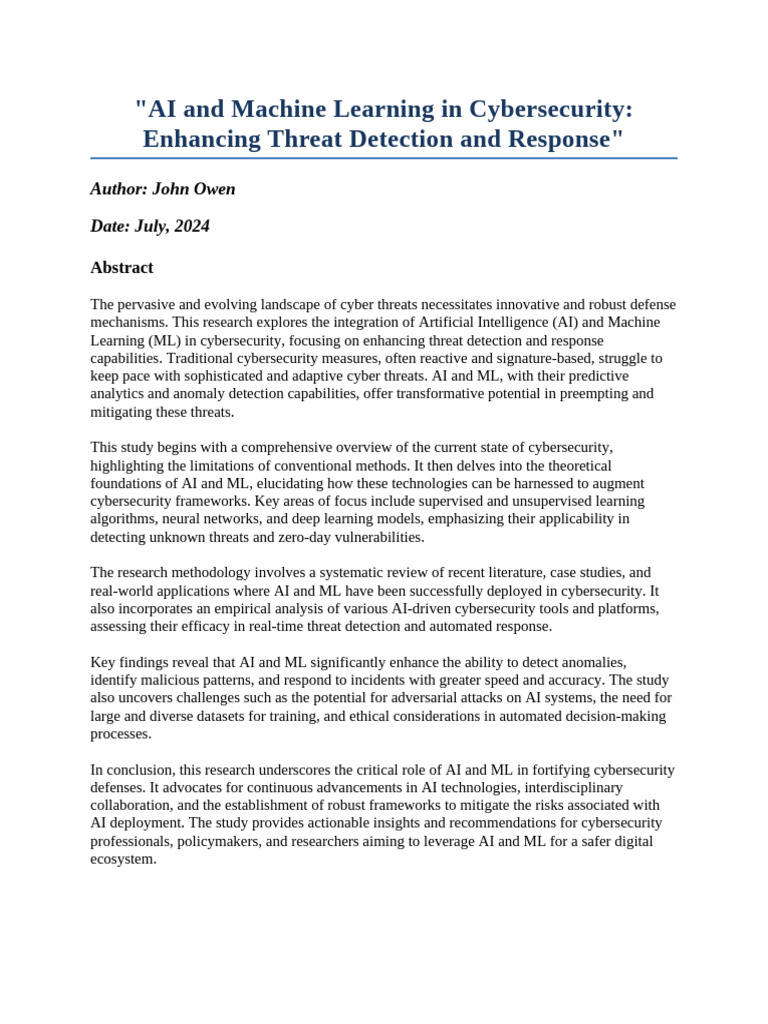 UM23360 Navesh AIandMachineLearninginCybersecurity | PDF | Machine Learning | Computers