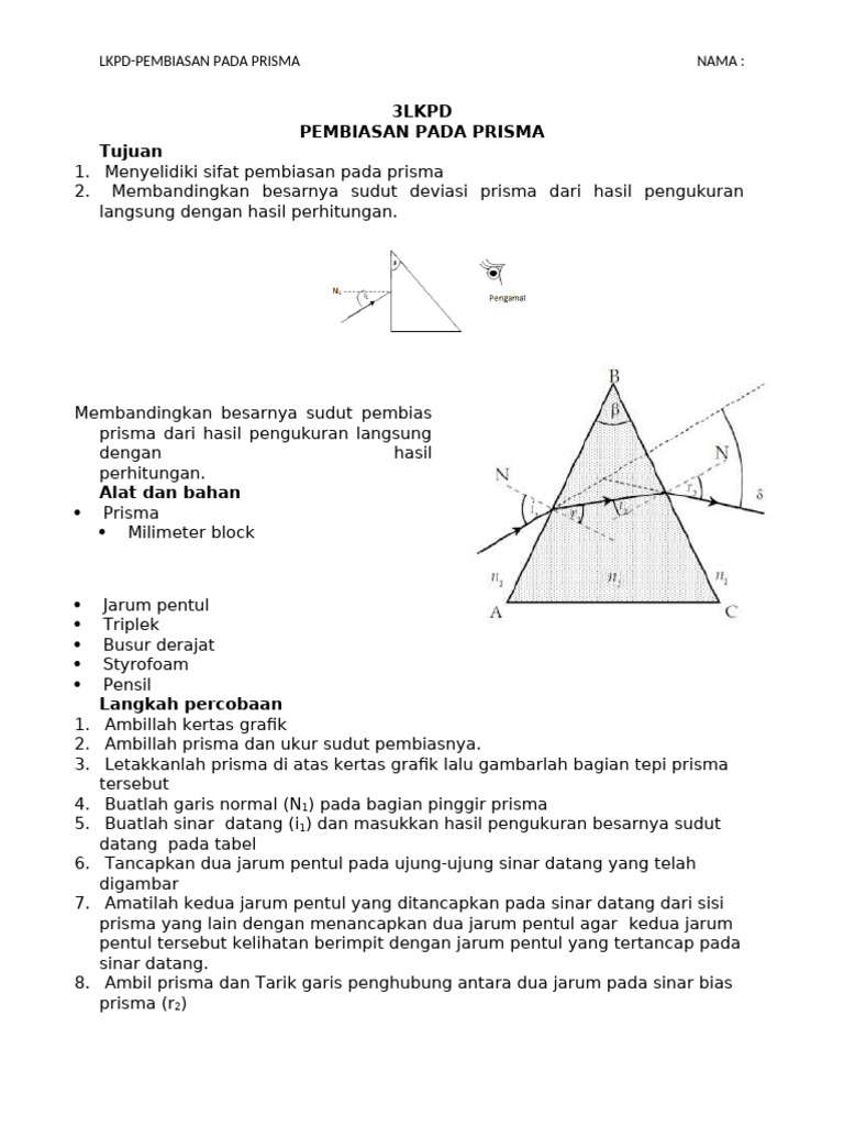 LKPD Pembiasan Prisma | PDF