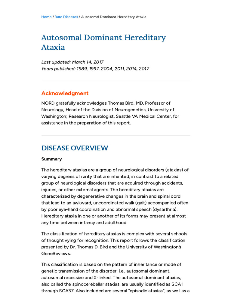 Autosomal Dominant Hereditary Ataxia - Symptoms, Causes, Treatment - NORD | PDF | Genetic ...