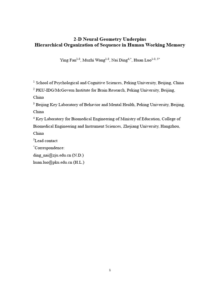 2-D Neural Geometry Underpins Hierarchical Organization of Sequence in Human Working Memory ...