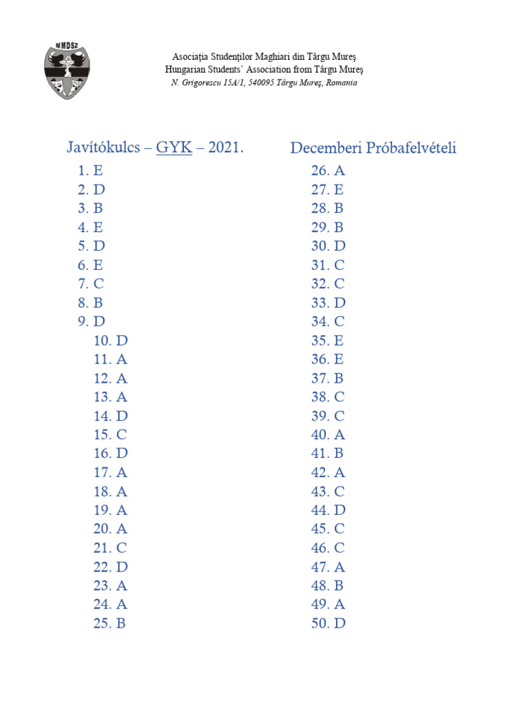 Javítókulcs-GYK DecemberiPróba | PDF