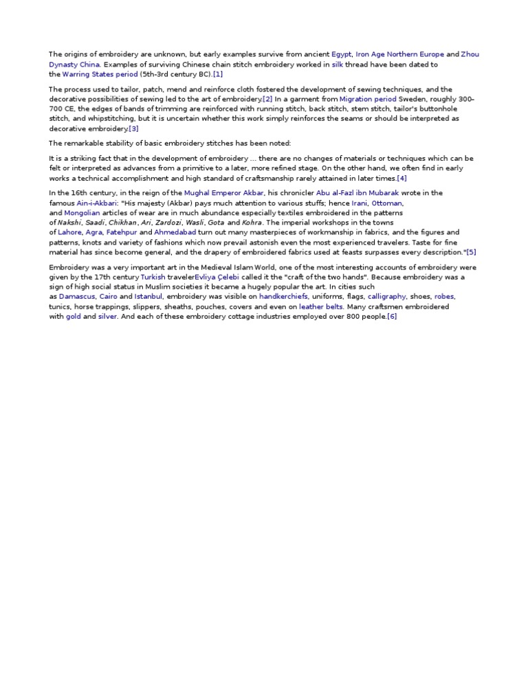 Embroidery History | Download Free PDF | Embroidery | Textiles