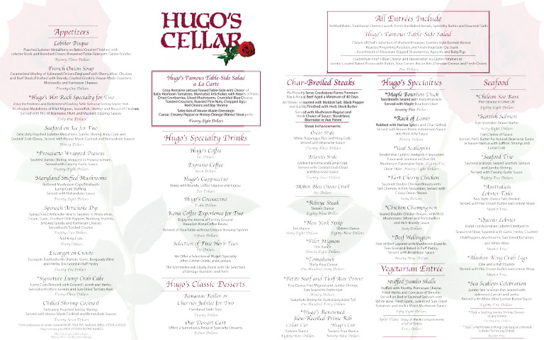 Hugos Cellar Menu | PDF