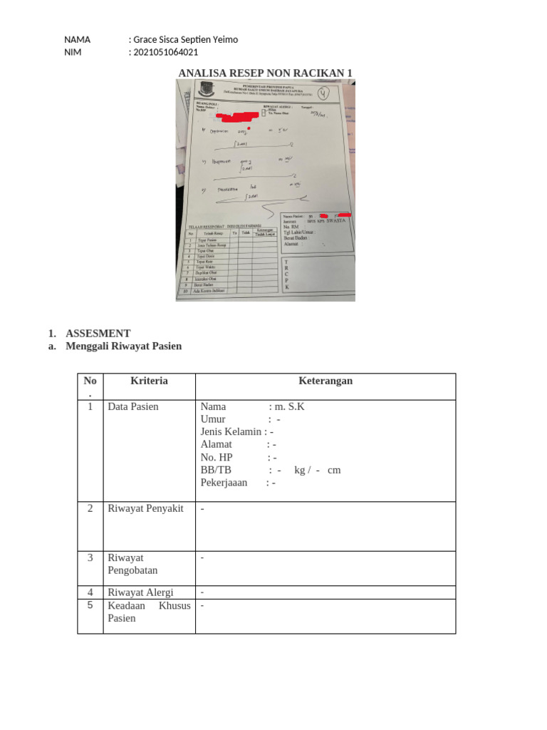 Analisa Resep Non Racikan 1 | PDF