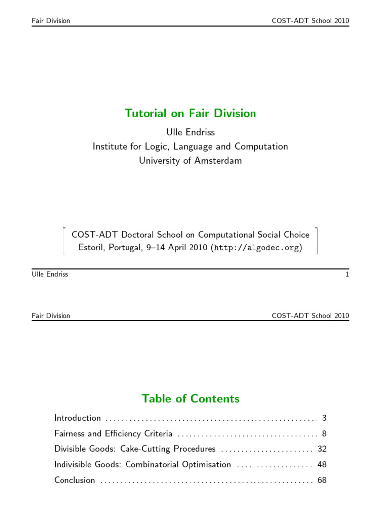 Tutorial On Fair Division | PDF