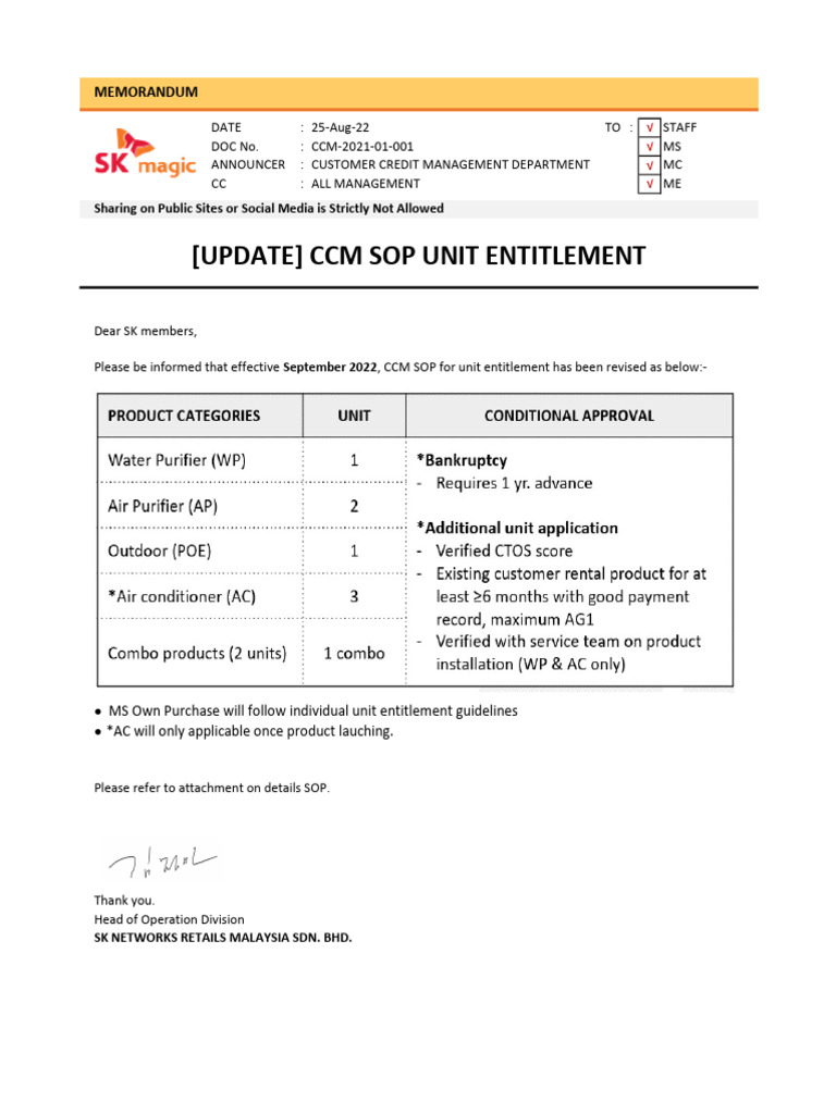 CCM SOP Unit Entitlement | PDF