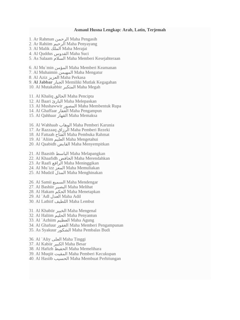 Asmaul Husna Lengkap | PDF