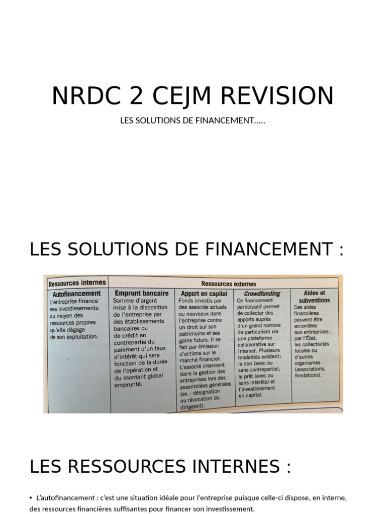 Nrdc-2-Cejm-Revision-Les-Solutions-De-Financement 2 | PDF