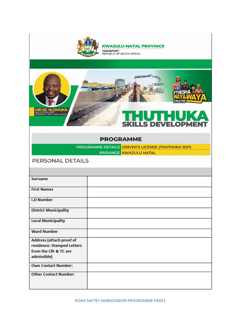 Thuthuka Skills Development Programme Application Form | PDF