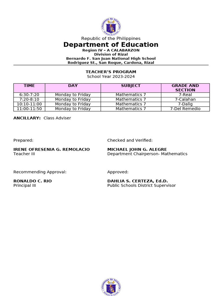 Teacher's Program | PDF