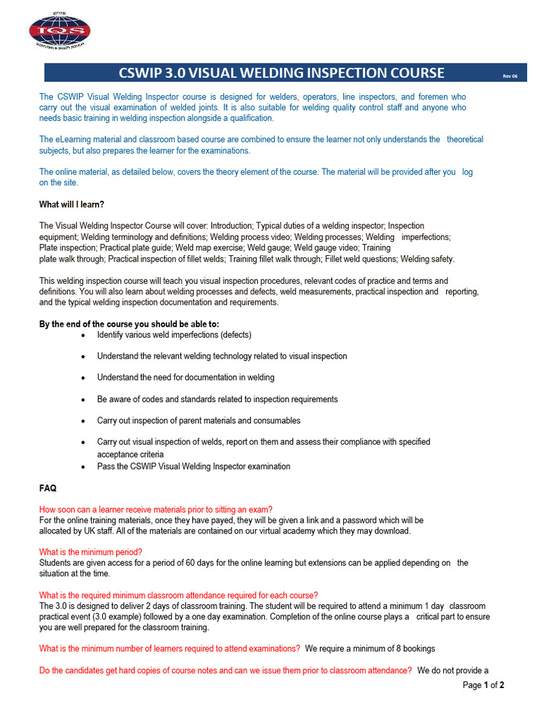 3.0 Welding Inspection Course Rev 06 | PDF