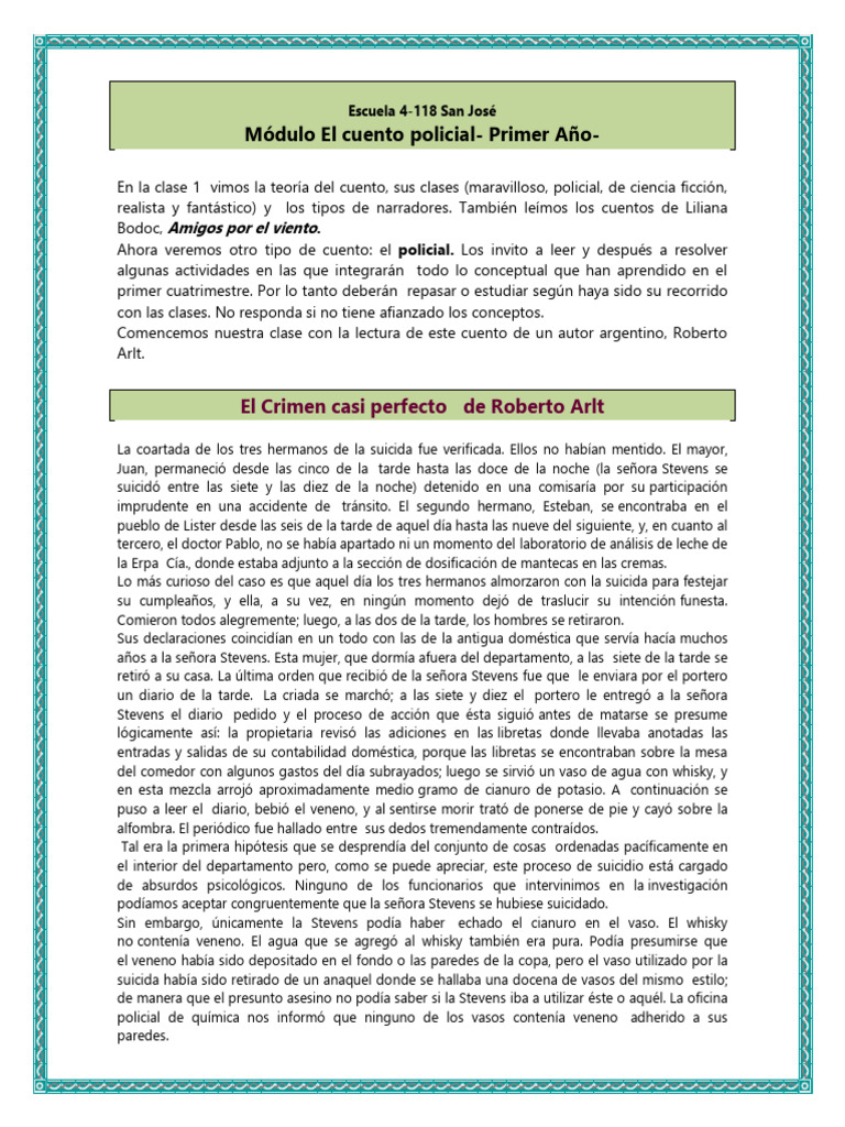 Módulo El Cuento Policial - Pimer Año - Prof. Brudezan | PDF