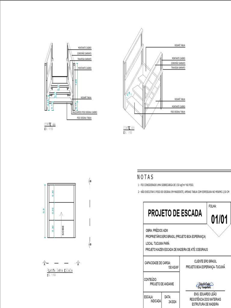 Projeto Escada de Madeira Até 3 Degraus - Kaizen | PDF