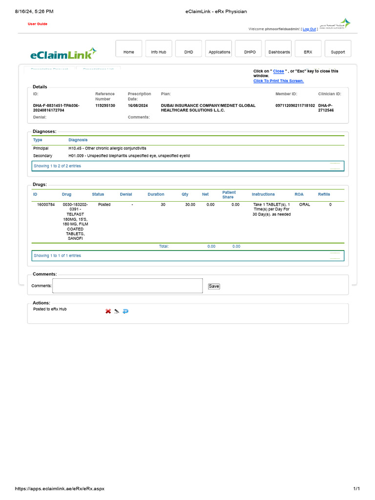 eClaimLink - Erx PhysicianDHA ERX SAPLE | PDF