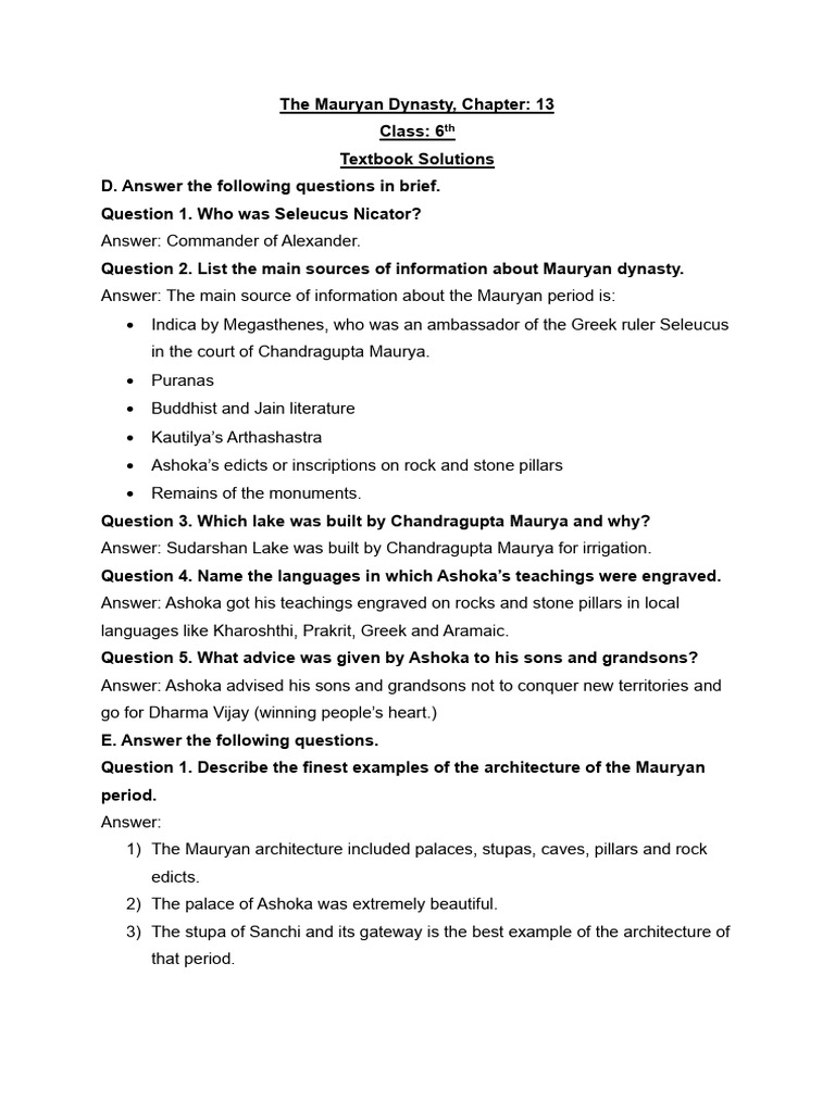 The Mauryan Dynasty Q-A | PDF