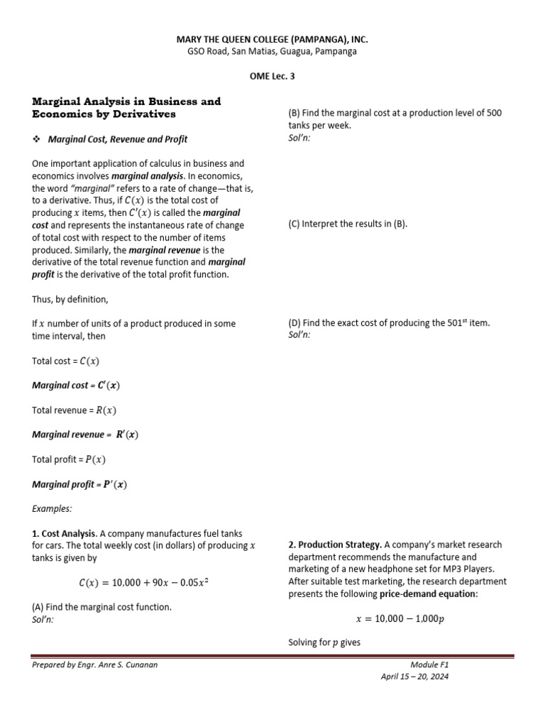 OME Lec Lesson M3b Marginal Analysis | PDF