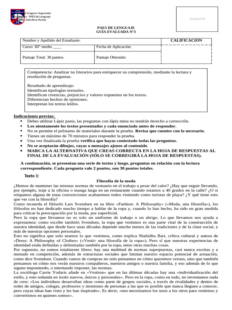 Guía Evaluada 2-Iii Medio - 2° Semestre | PDF