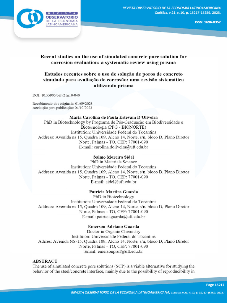 Recent Studies On The Use of Simulated Concrete Pore Solution For ...