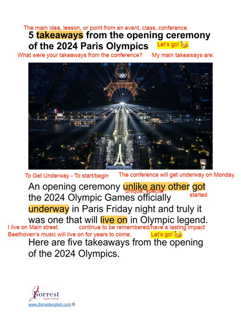 2024 Olympic Opening Ceremony News Review by JForrest English | PDF