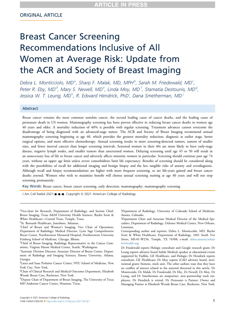 Guideline ACR Breast Screening | PDF | Mammography | Self-Improvement