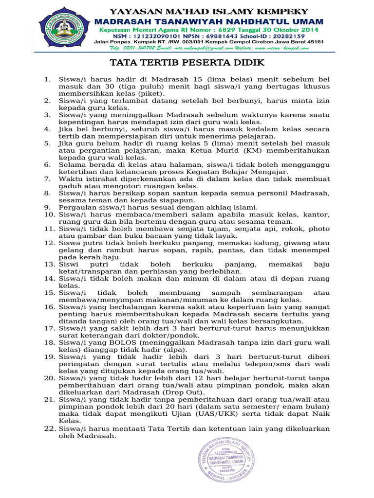 Tata Tertib Peserta Didik | PDF